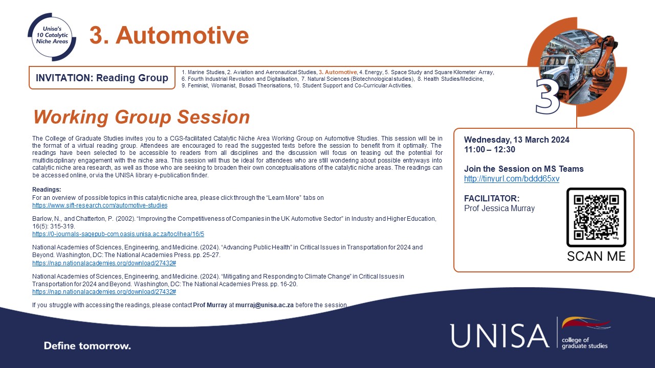 Catalytic niche area working group session: 'Automotive'